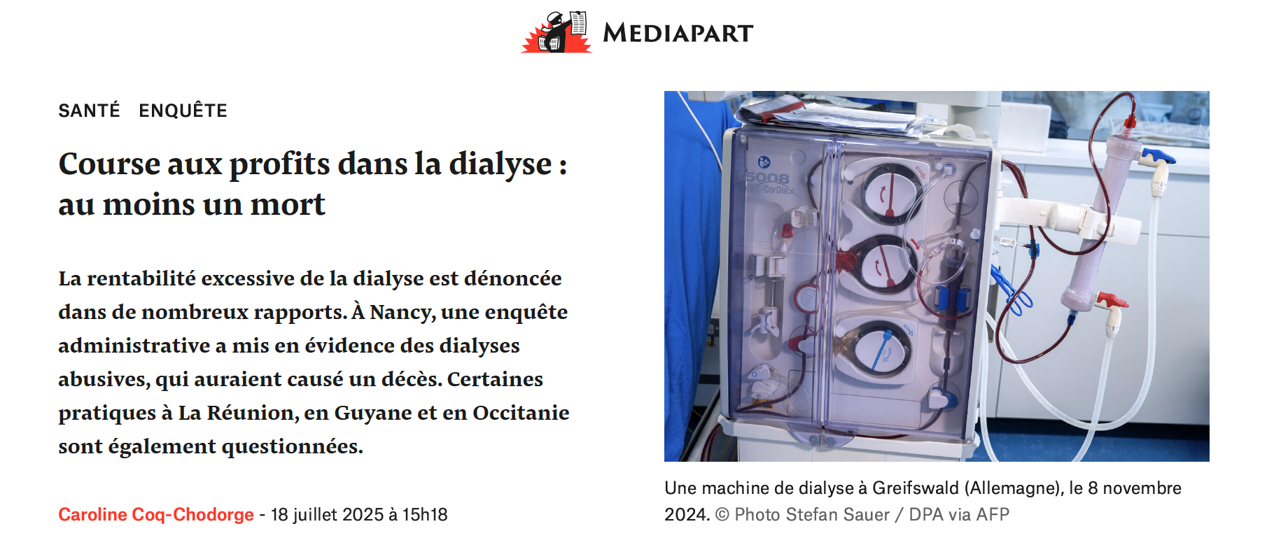 Mediapart : course aux profits dans la dialyse | Renaloo